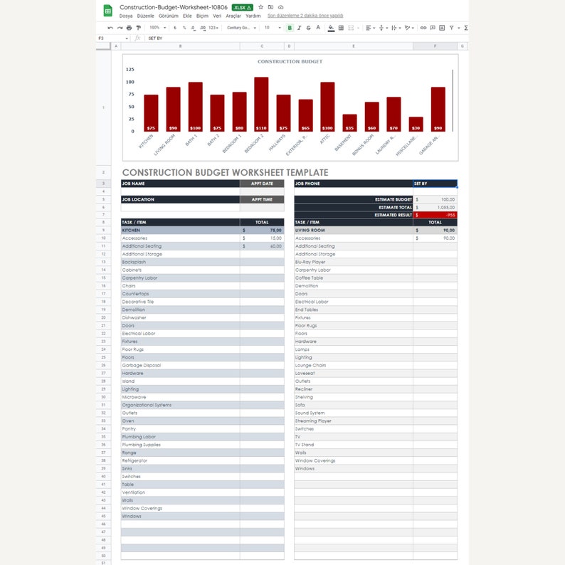 Sample Construction Budget Worksheet Template, Construction Budget ...