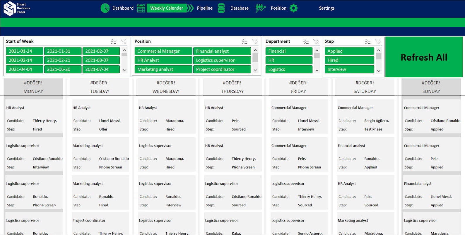 Recruitment Pipeline Excel Template: Weekly Calendar & Tracker - Etsy
