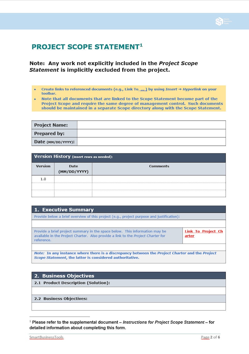 Project Scope Statement Template - Etsy