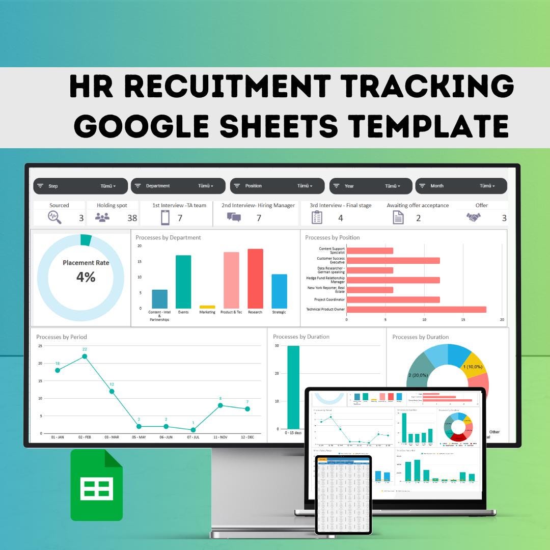 Recruitment Tracker Dashboard Google Sheets | Kanban & Calendar Hiring ...