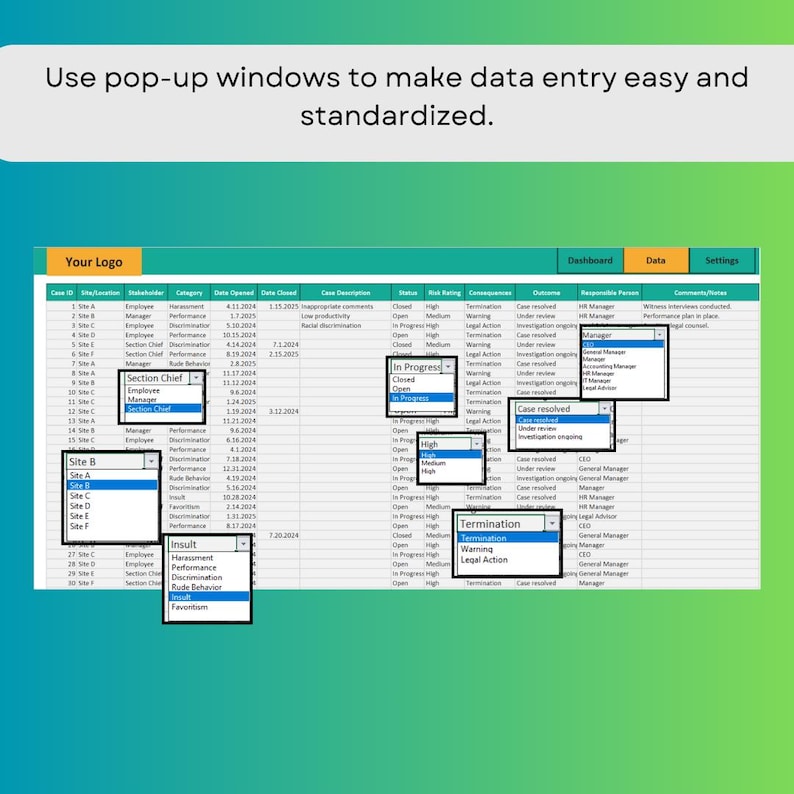 HR Case Tracking Excel Template | Employee Incident Log | HR Complaint Tracker | Workplace Issue ...
