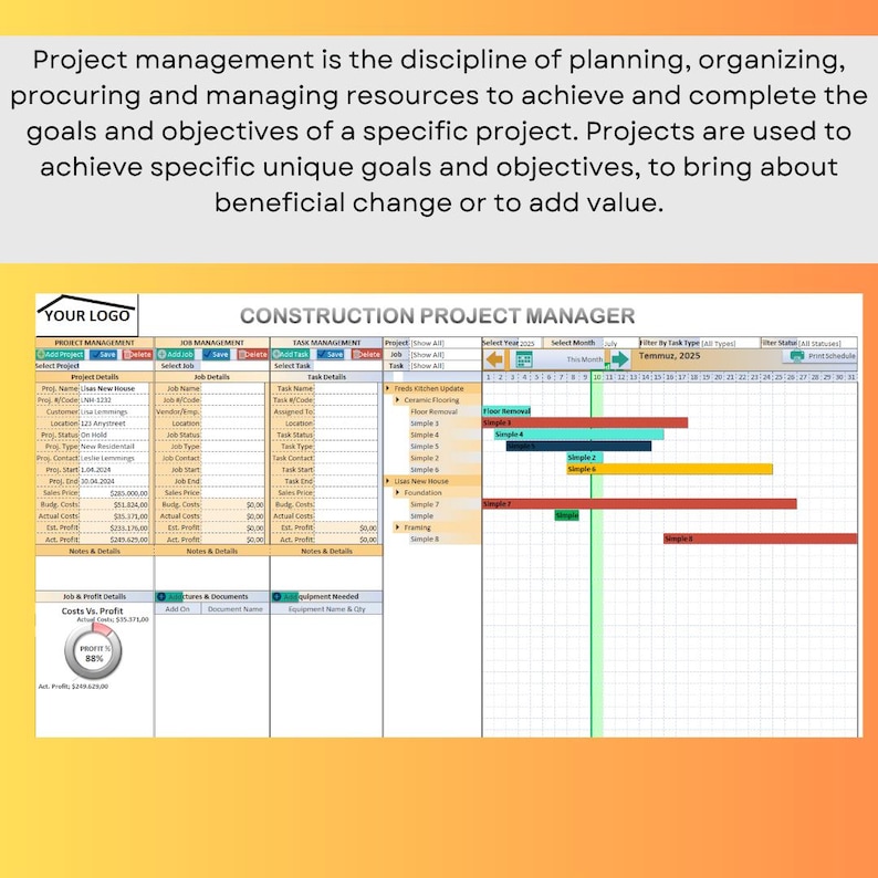 Construction Project Tracker | Excel Project Management Template ...