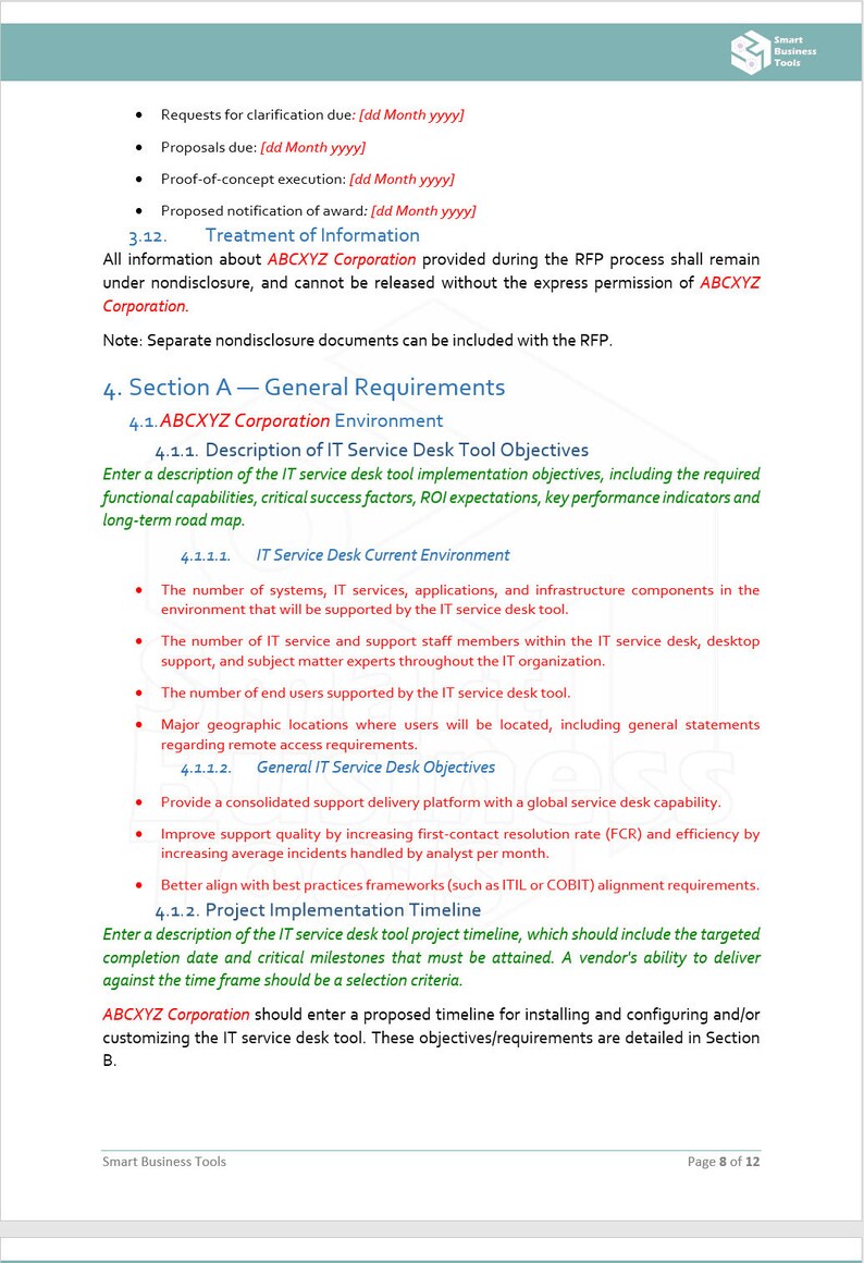 IT Service Desk Request for Proposel Template - Etsy