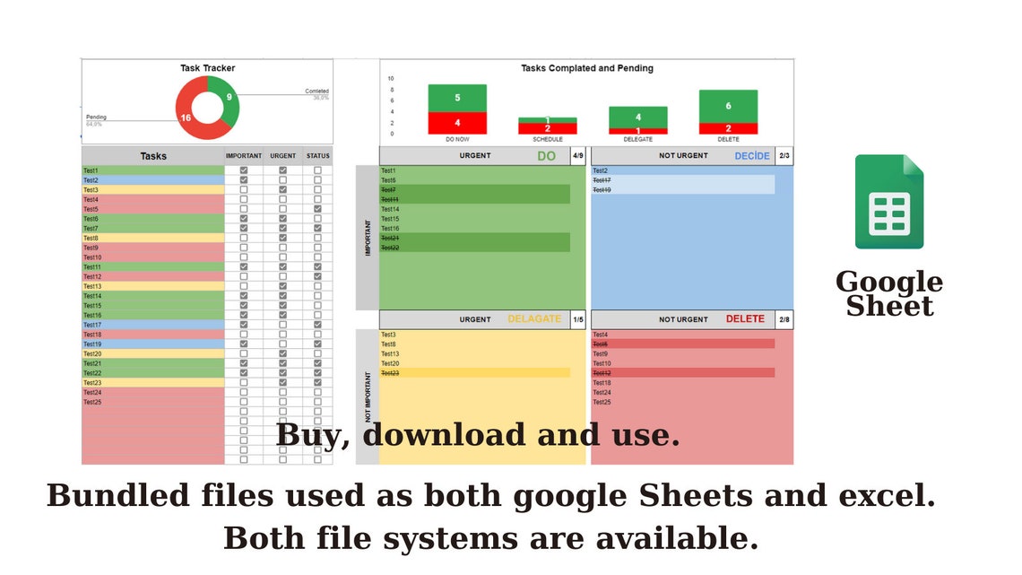 Eisenhower Matrix Template Excel & Google Sheets Task Priority Matrix ...