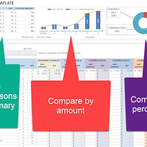 Contractor Bid Comparison Template: Excel & Google Sheets - Etsy