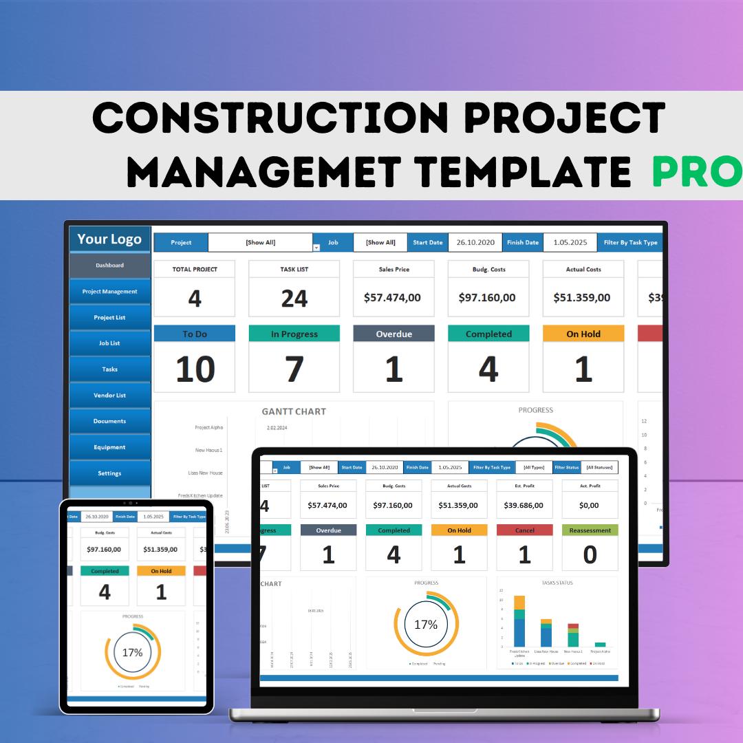 Construction Project Management Excel Template: Budget & Task Planner ...