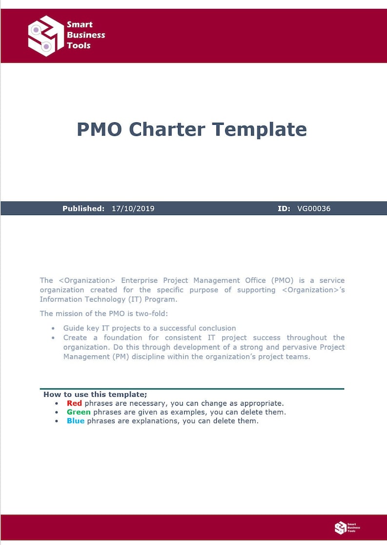 PMO Charter Template - Etsy