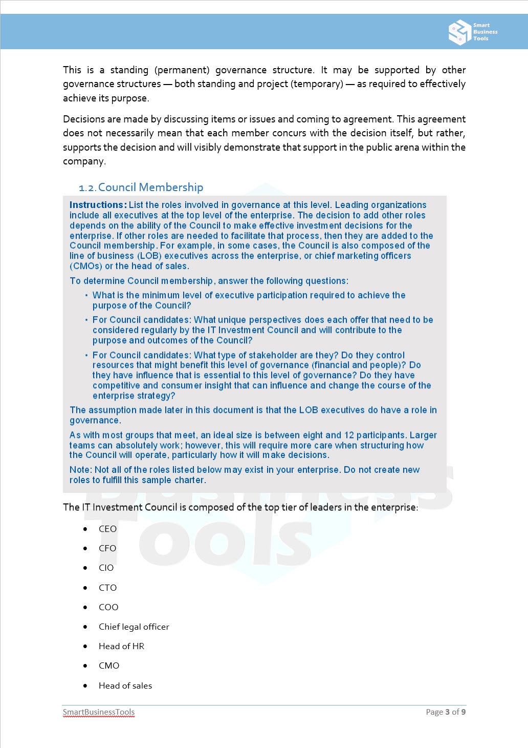 IT Governance Charter Template - Etsy