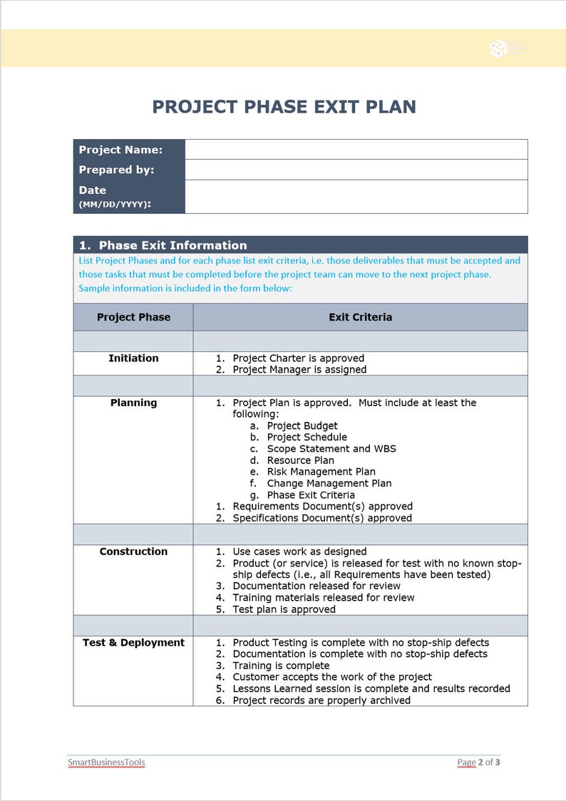 Project Exit Plan Template - Etsy UK