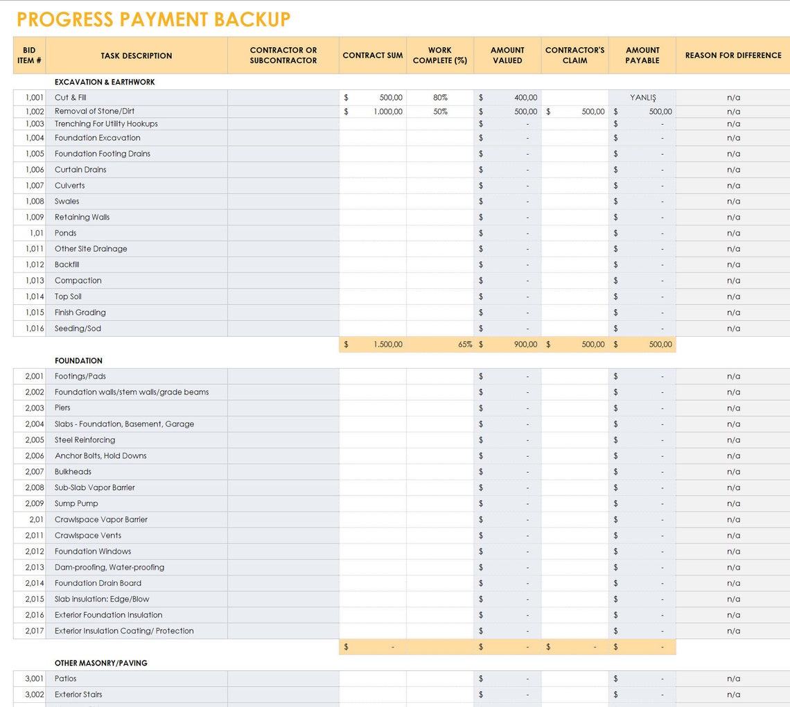Contractor Progress Payment Template: Construction Payment Calculation ...