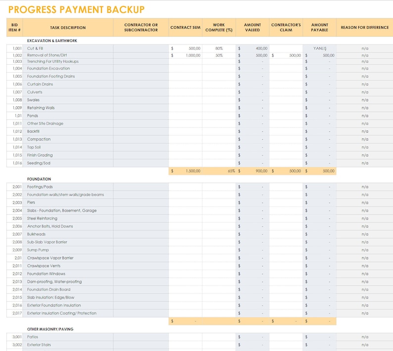 Contractor Progress Payment Template: Construction Payment Calculation ...