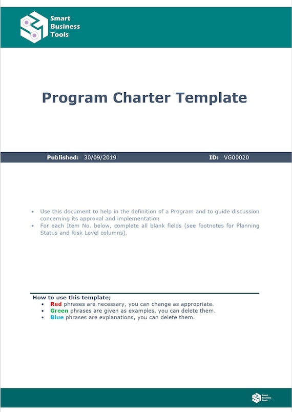 Program Charter Template - Etsy