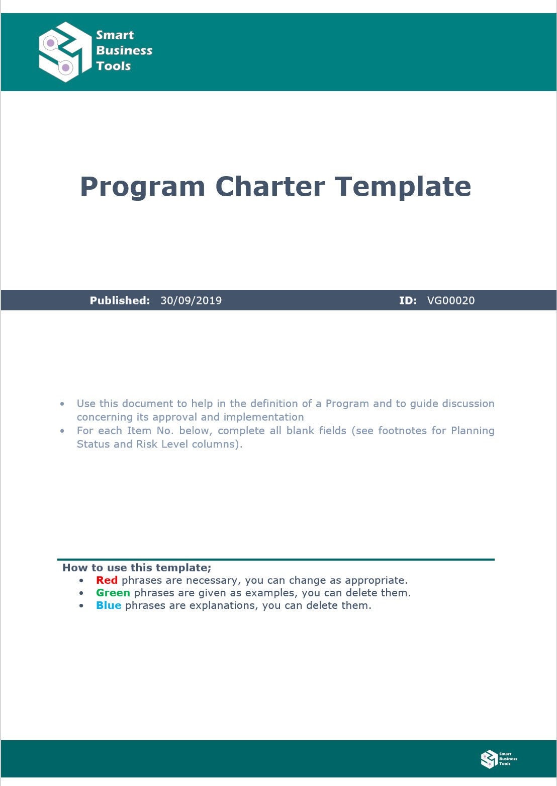 Program Charter Template - Etsy