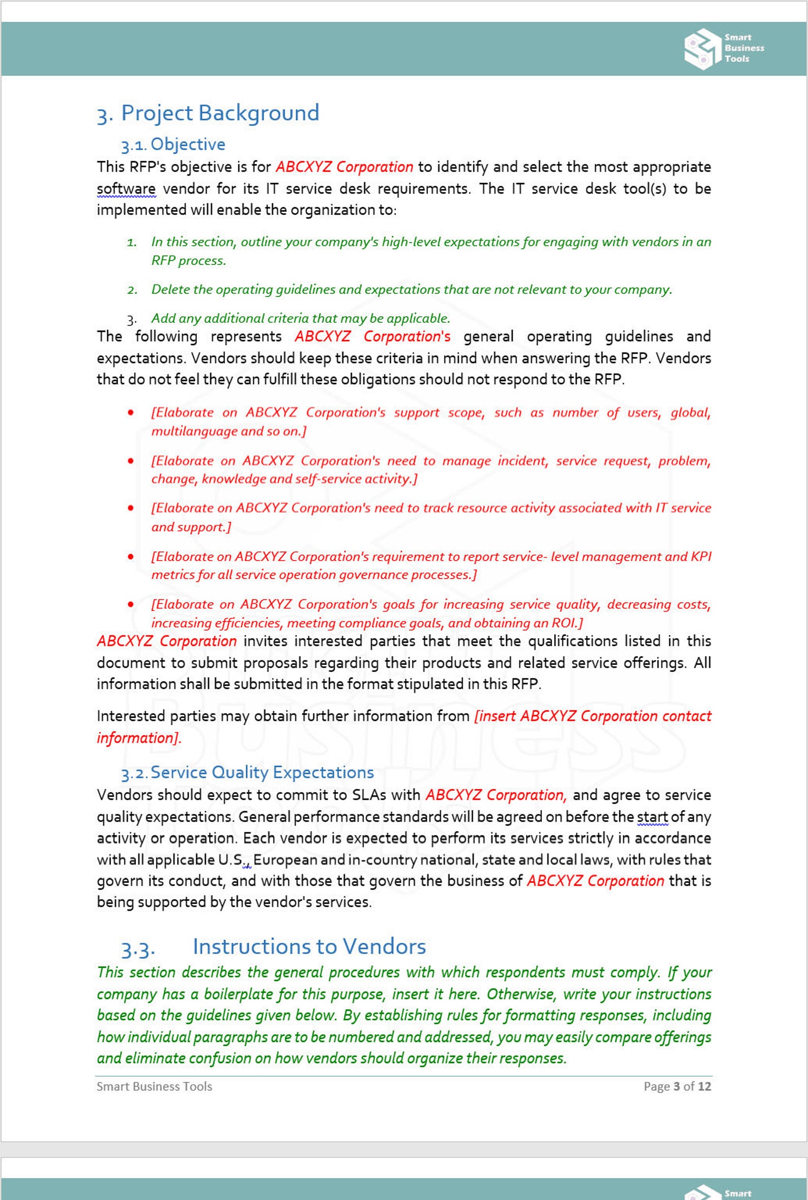 IT Service Desk Request for Proposel Template - Etsy