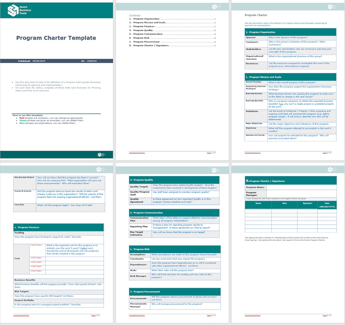Program Charter Template - Etsy