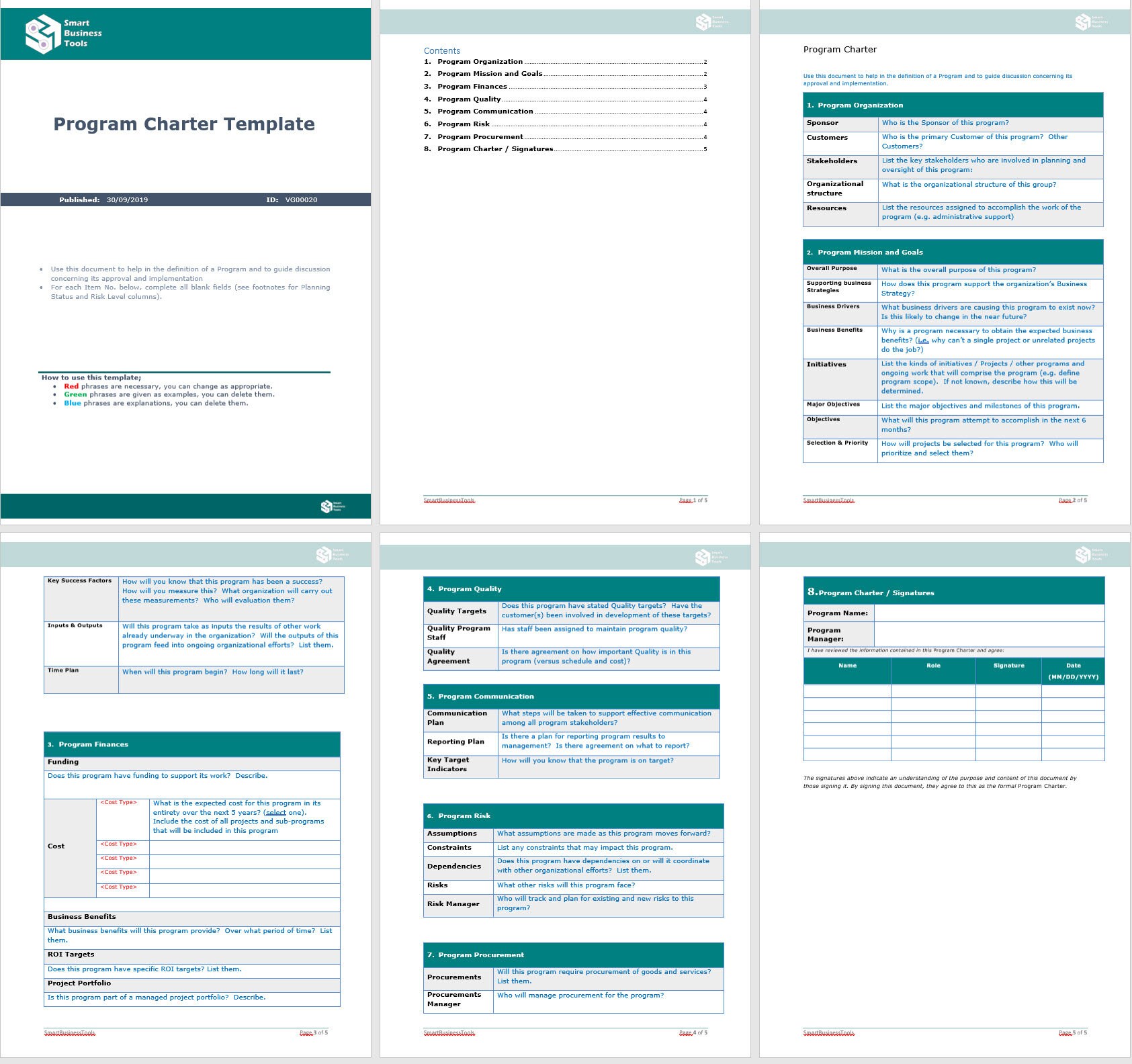 Program Charter Template - Etsy