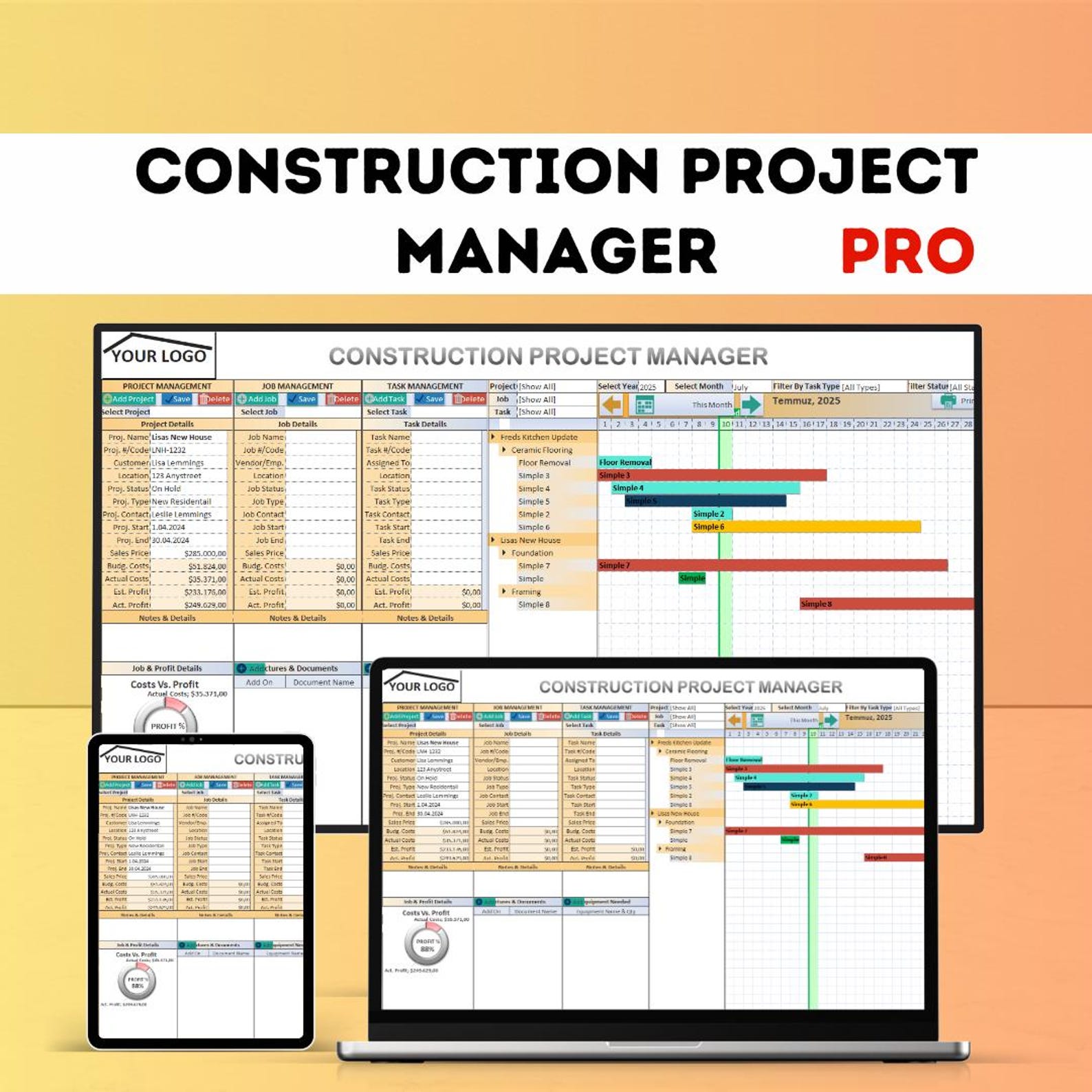 Construction Project Tracker | Excel Project Management Template ...