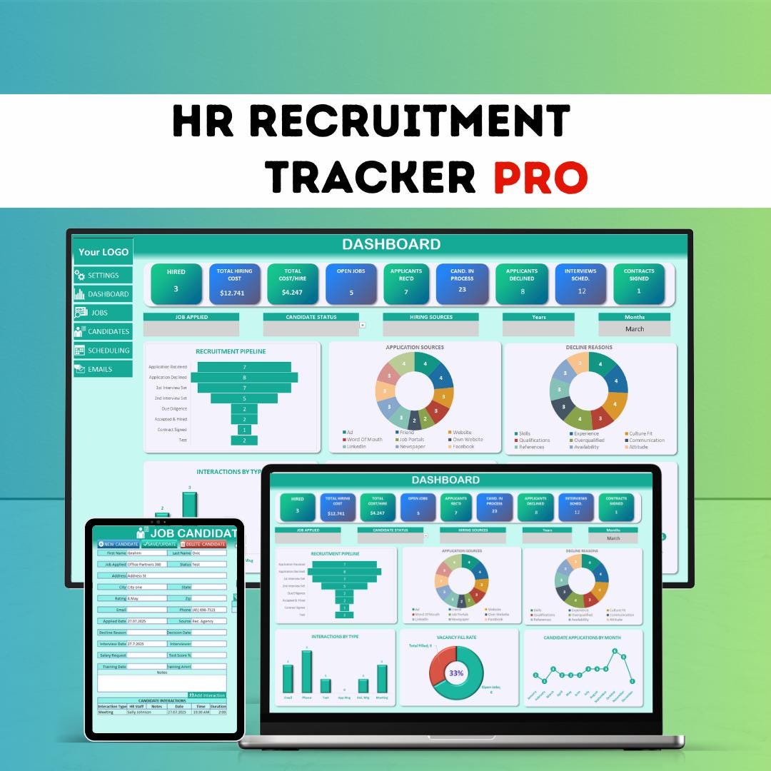 Recruitment Tracker Spreadsheet Hiring Tracker Excel Recruiter Job ...