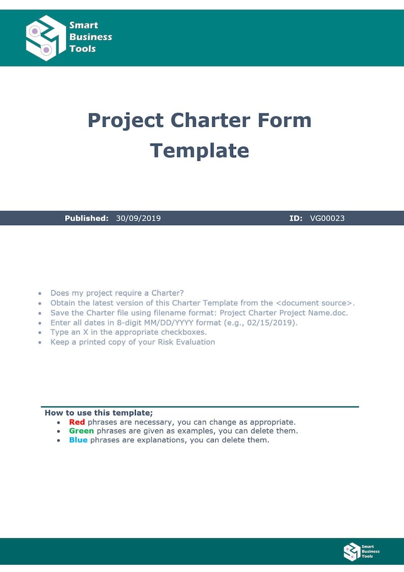 Project Charter Form Template - Etsy