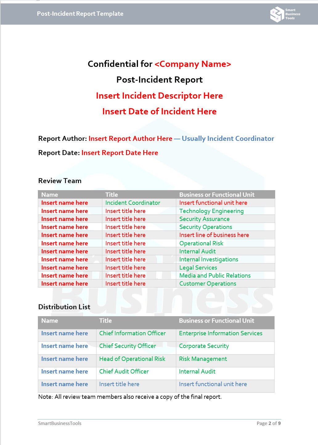 Information Security Incident Report Template