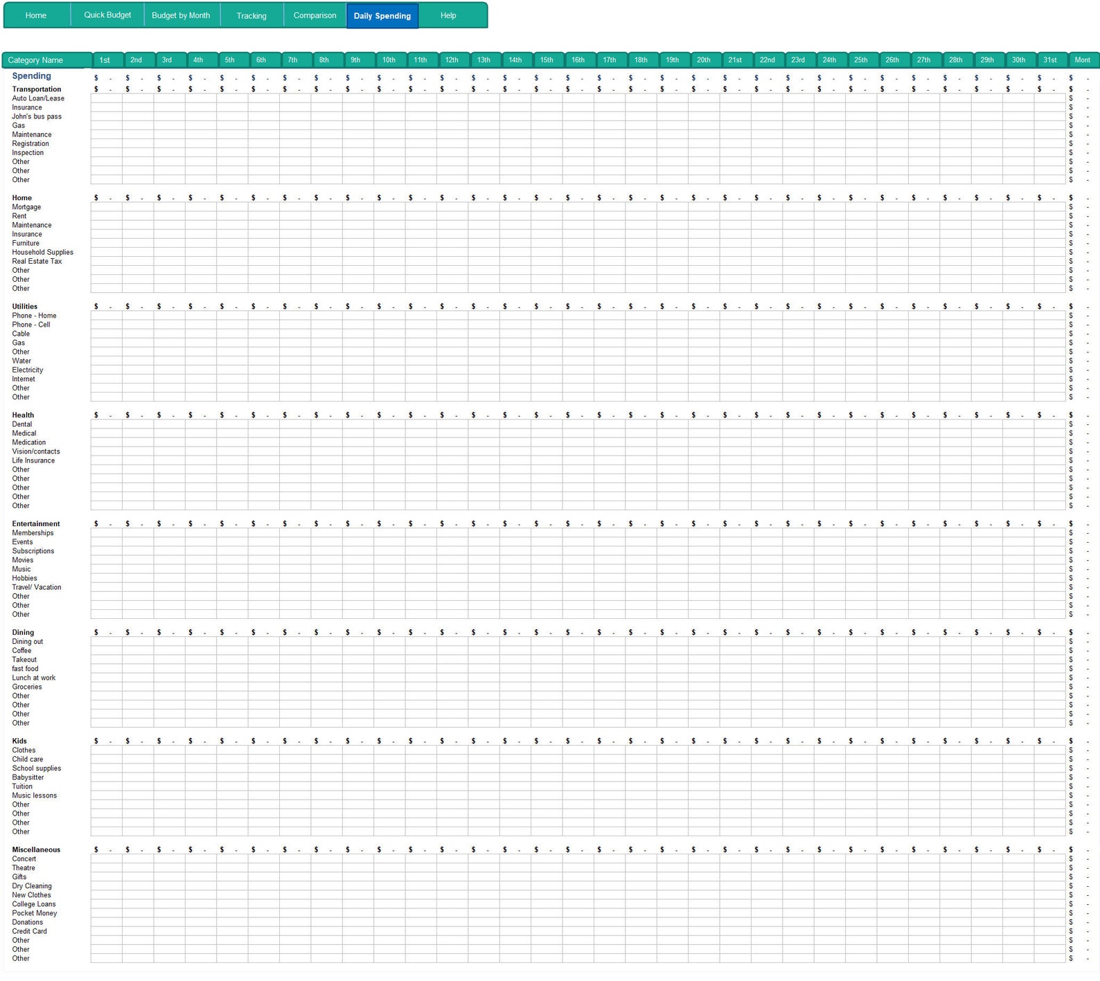 Monthly Budget Planner, Daily Budget Planning, Digital Budget Planner ...