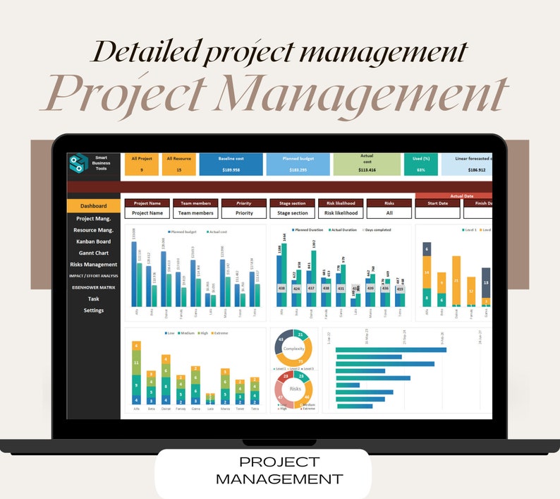 Project Management Template, Gannt Chart, Kanban Board, Task Tracker ...