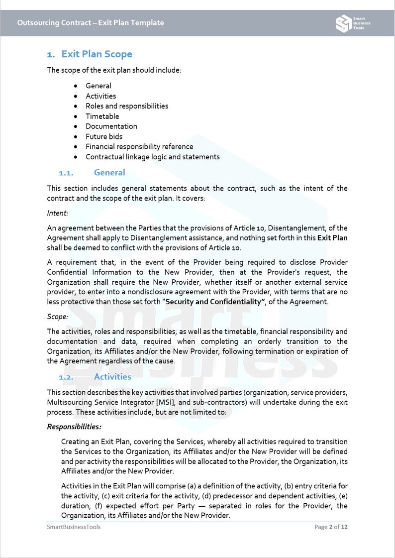 Outsourcing Contract Exit Plan Template - Etsy