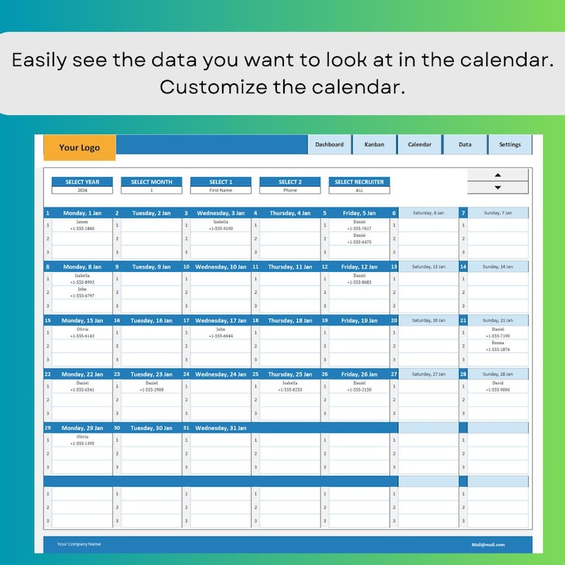 Recruitment Tracker Dashboard Template | Kanban & Calendar Hiring ...