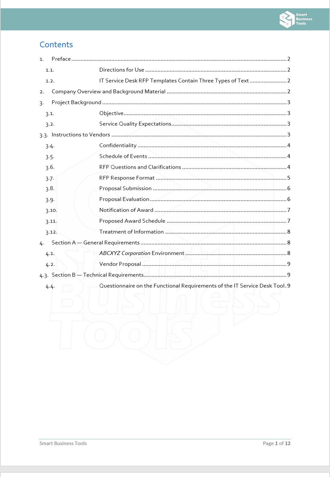 IT Service Desk Request for Proposel Template - Etsy