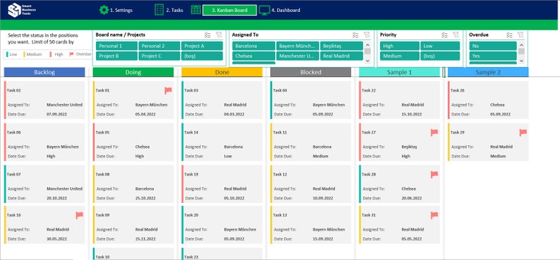 Kanban Board Template,kanban Excel Template, Kanban Dashboard, Excel ...