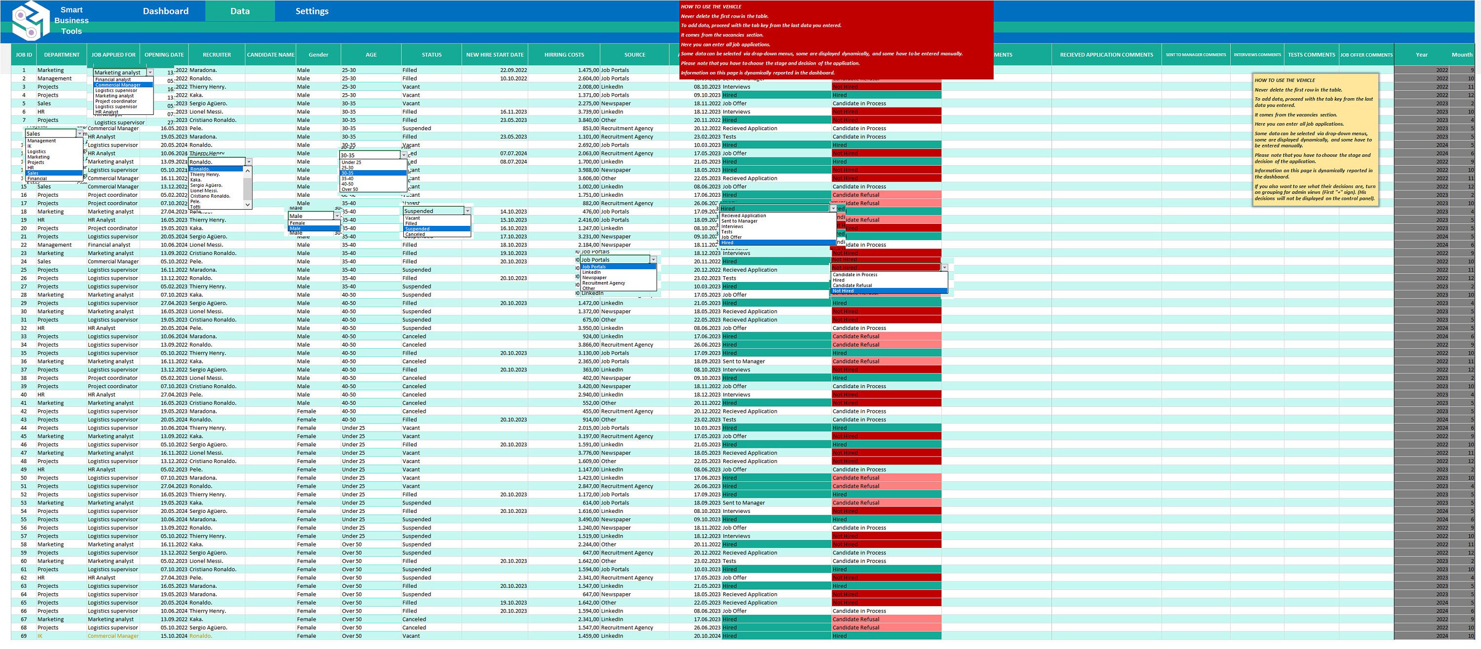 Recruitment Tracker Excel Template HR Template Hiring Process in Excel ...