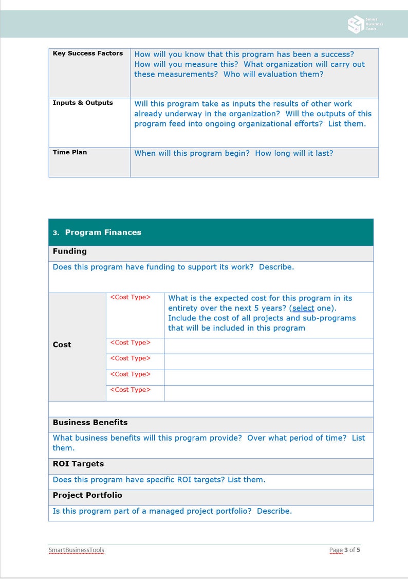 Program Charter Template - Etsy