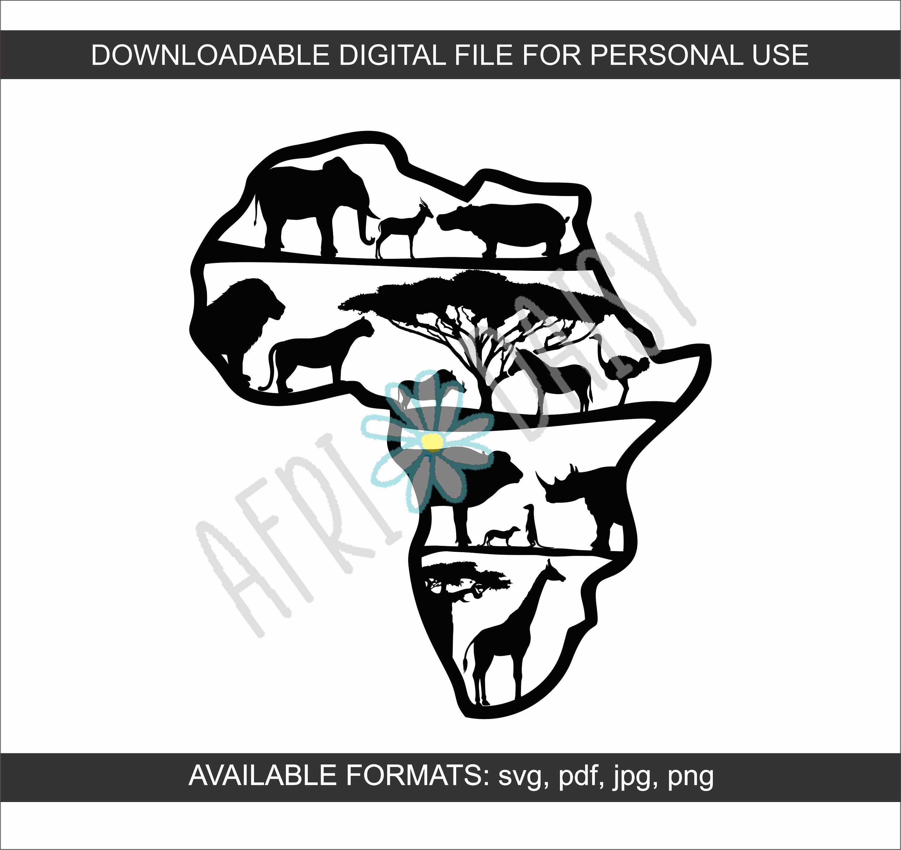 Africa With Safari Animal Big 5 Silhouettes - Etsy