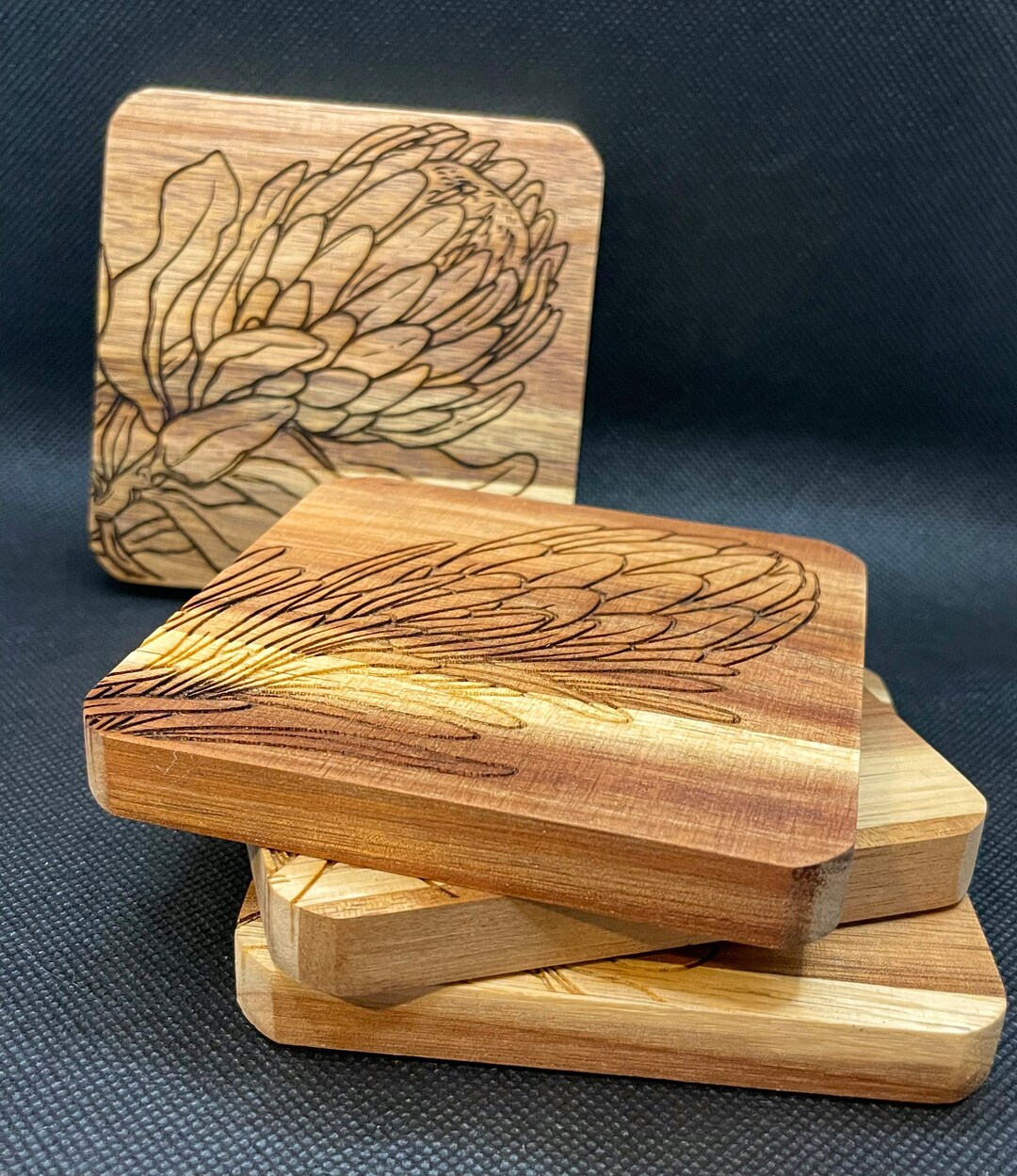 Protea Engraved Acacia Coasters - Etsy