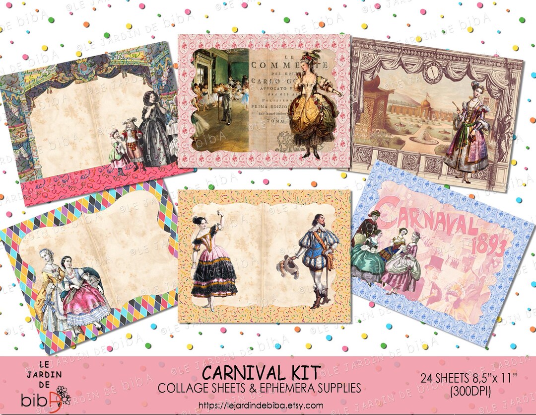 Carnival Collage Kit, Vintage Carnival Fashion Ladies 1800 Collage ...