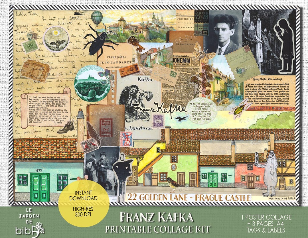 Franz Kafka Collage, Prague Golden Lane Art Print, Prague Castle Poster ...
