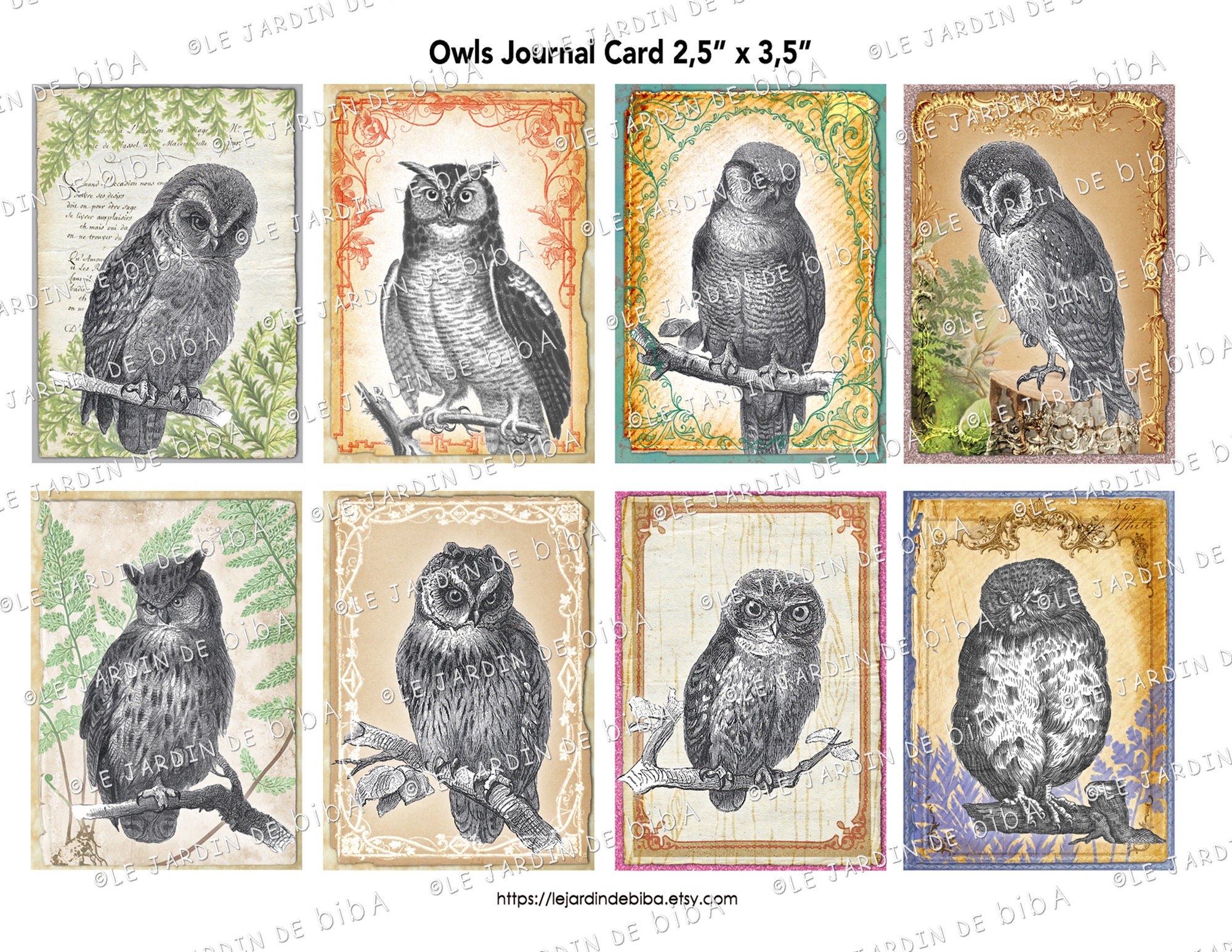 Owls Journal Cards, Junk Journal Cards, Collage Digital, Sheet Vintage ...