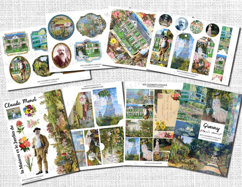 Create With Claude Monet, Giverny Garden Collage Kit for Junk Journal ...