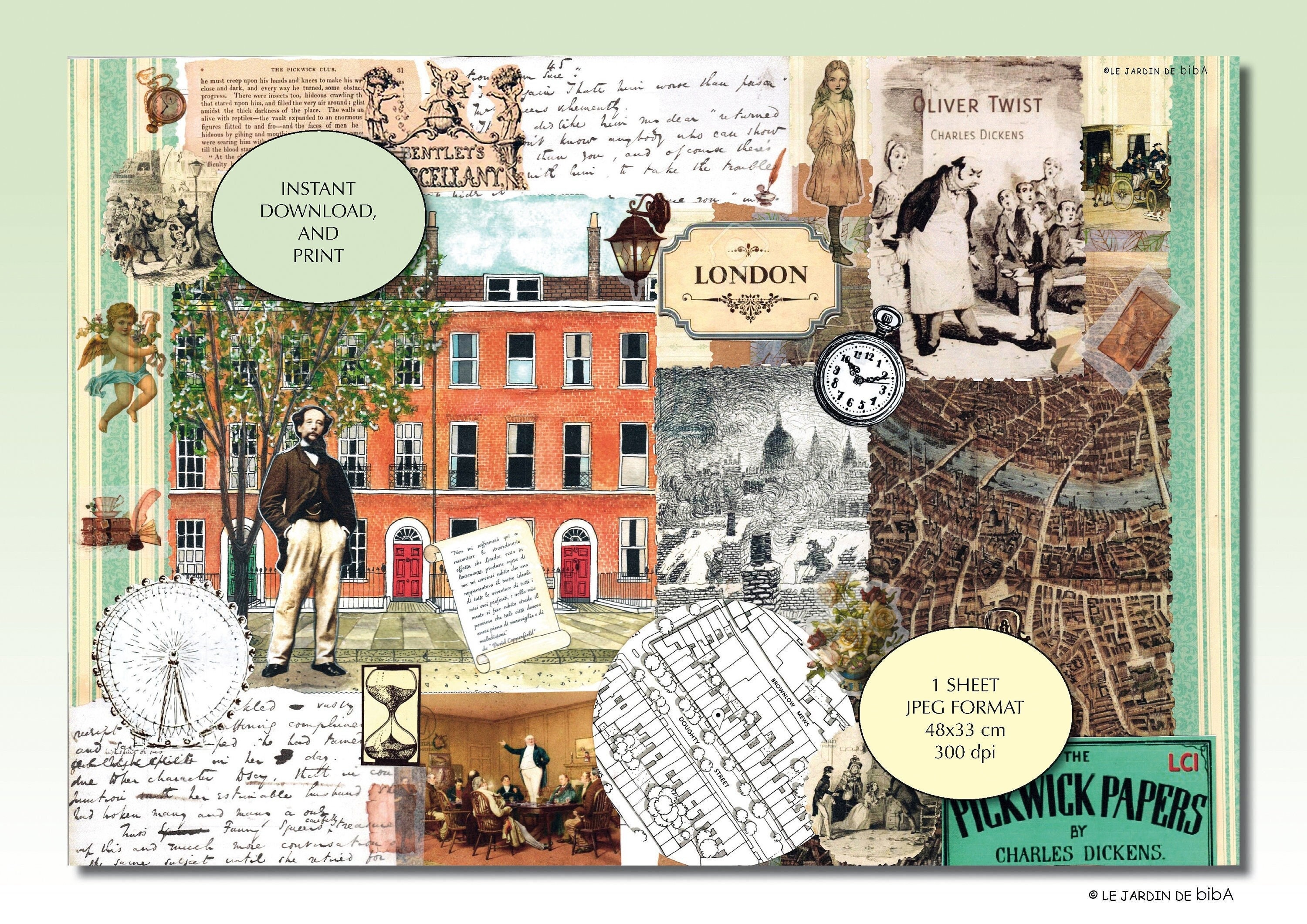 Charles Dickens, Celebrity Collage, Digital Poster, Digital Placemat ...