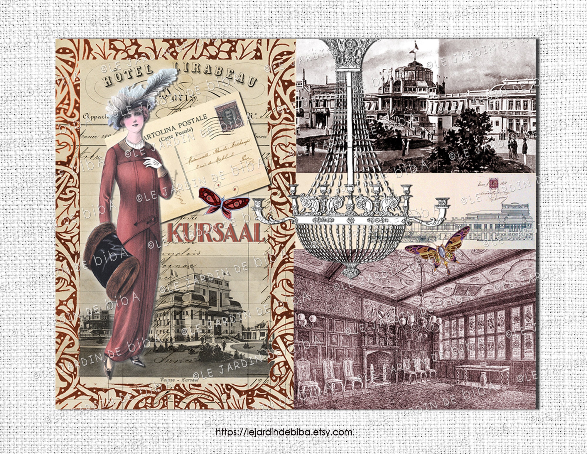 Kit Junk Journal Grand Hotel Collage Art Nouveau Liberty Collage Sheets ...