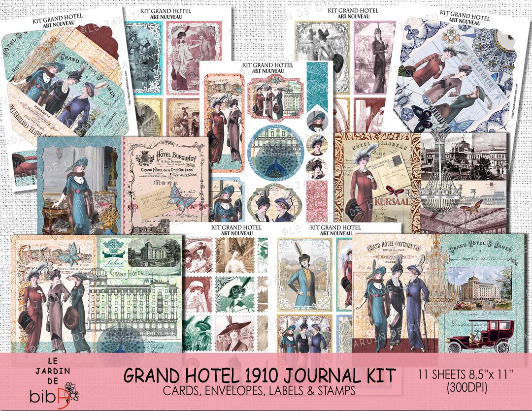 Kit Junk Journal Grand Hotel Collage Art Nouveau Liberty Collage Sheets ...