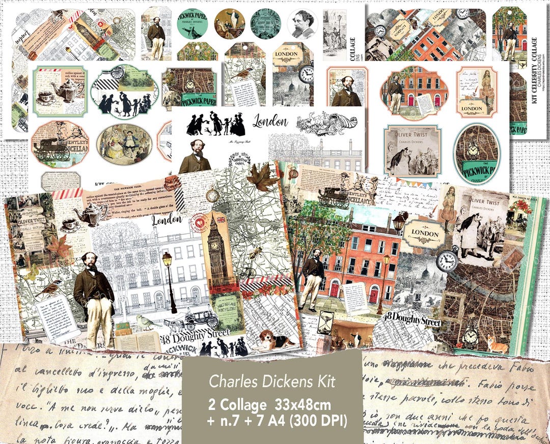 Charles Dickens Junk Journal Insert, London Souvenir Ephemera Kit ...