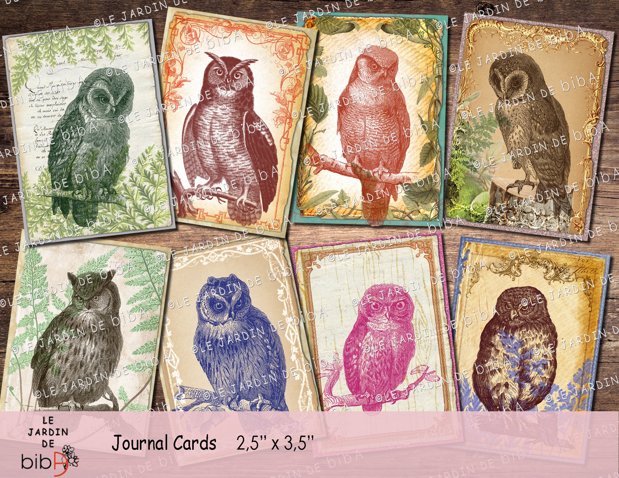 Owls Journal Cards, Junk Journal Cards, Collage Digital, Sheet Vintage ...
