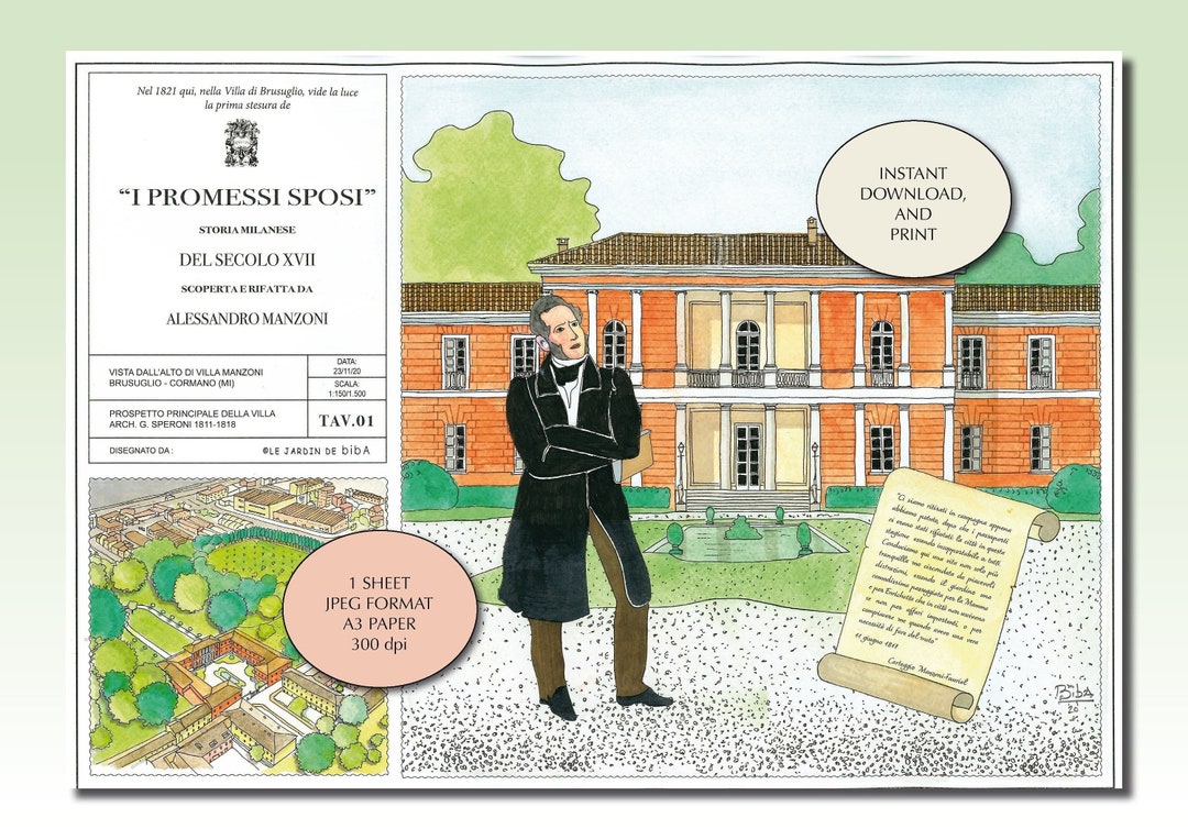 Vintage Alessandro Manzoni, Writer House, Villa Manzoni, Brusuglio, Gift Book Lovers, Promessi ...