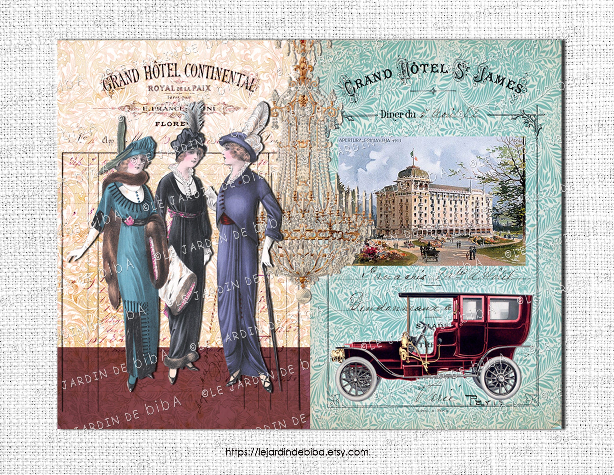 Kit Junk Journal Grand Hotel Collage Art Nouveau Liberty Collage Sheets ...