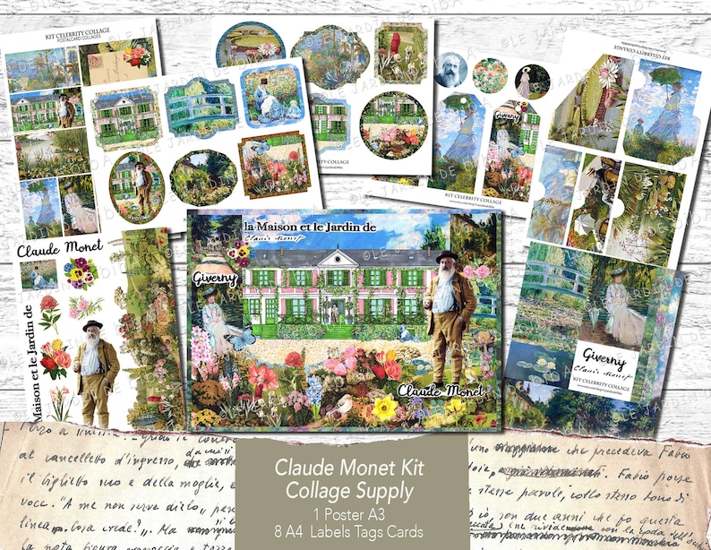 Create With Claude Monet, Giverny Garden Collage Kit for Junk Journal ...