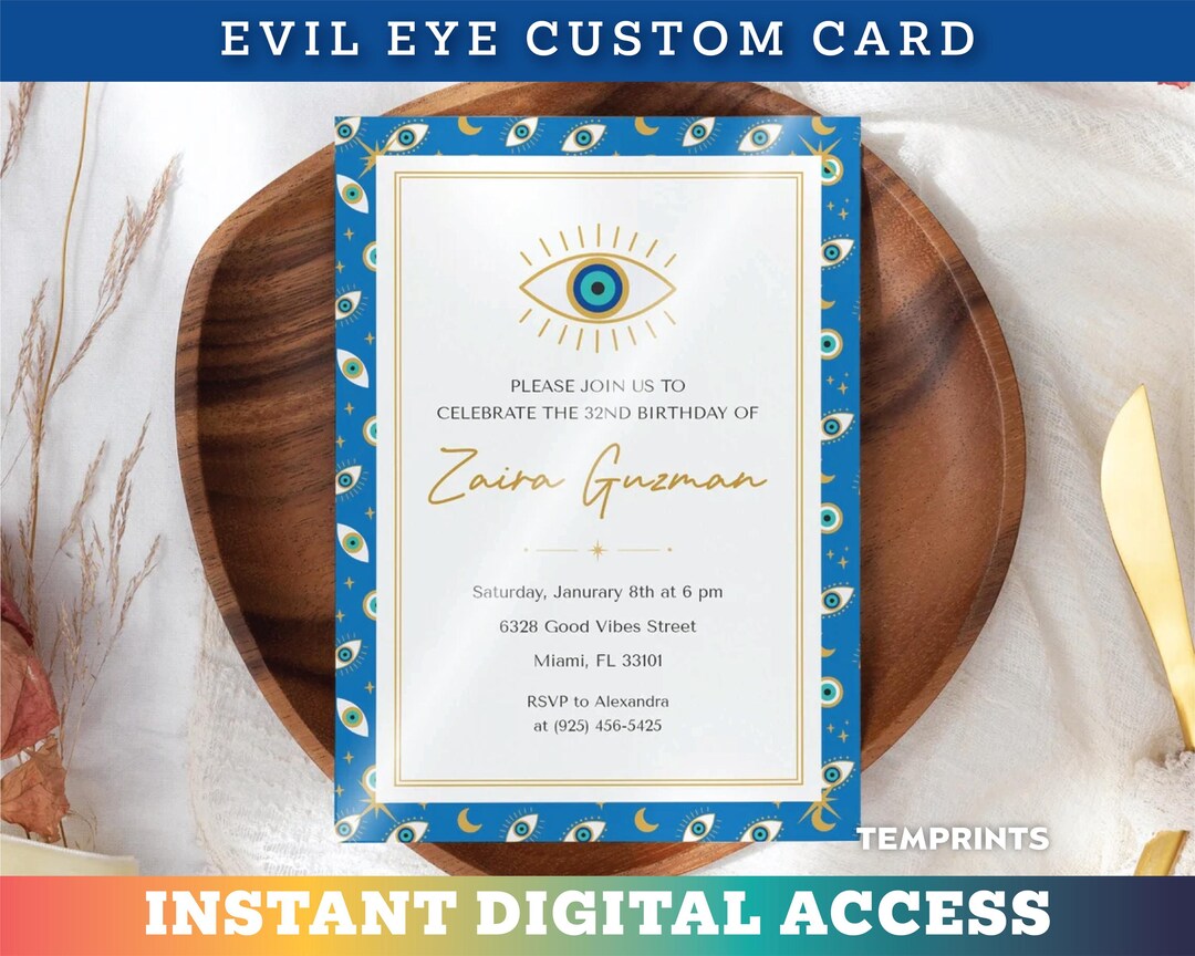 Minimal Elegant Modern Evil Eye Birthday Party Anniversary Invitation ...