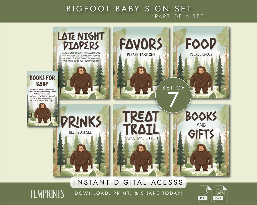 Bigfoot Baby Shower Sign Set: Cryptid Theme (instant Download) - Etsy