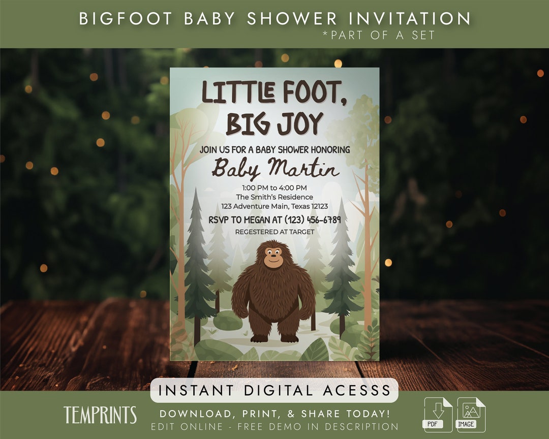 Bigfoot Baby Shower Invite | Cryptid Bigfoot | Instant Download ...