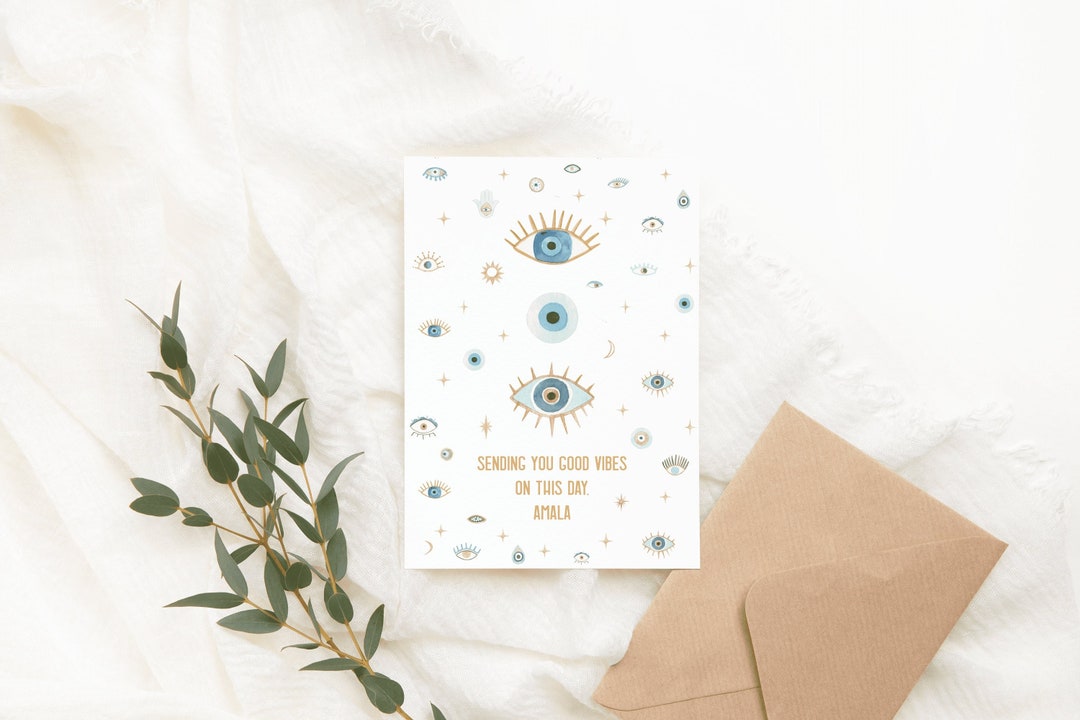 Evil Eye Birthday Card: Watercolor Boho Design (digital Template) - Etsy